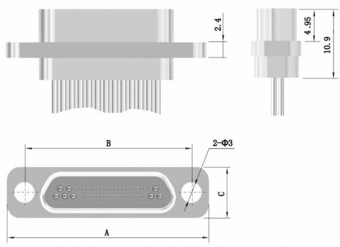 Straight Receptacle Micro-D Rectangular J30J Series 51 Pin Connector ...