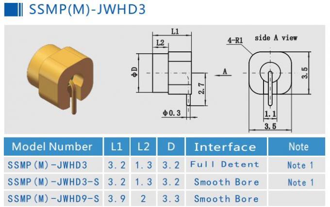 SMPM RF Coaxial Connector Male Solder Right Angle 50Ω Impedance with Glass