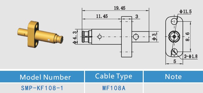 2 Holes Female SMP RF Connector Flange Mount Wireless with Compact Size