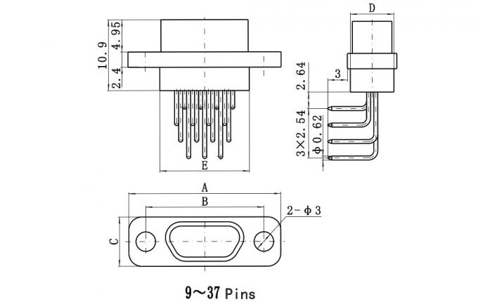 Receptacle Miniaturized J30J Series Connector 37 Pins Rectangular Micro ...