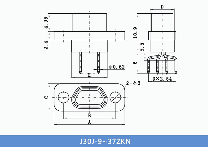 J30j Series 9 Pin Receptacle Connector Miniaturized Rectangular For ...