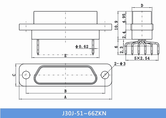 J30j Series 9 Pin Receptacle Connector Miniaturized Rectangular For ...