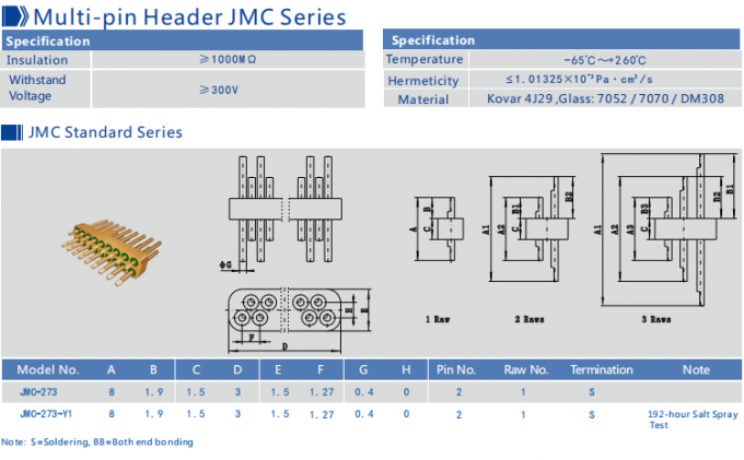 Gold Plated Hermetically Sealed Connectors 9 Pins Header JMC-271