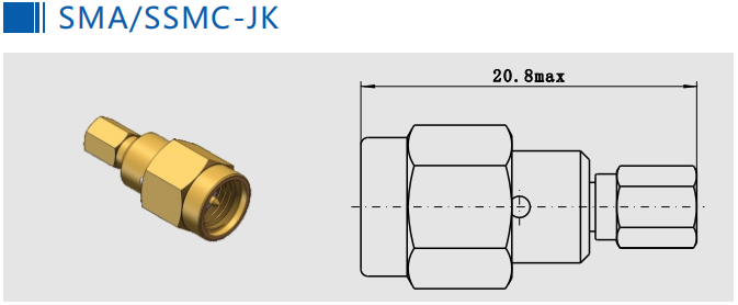 Gold Plated Straight SMA Female to SSMC Male RF Adapter 50Ohm Impedance