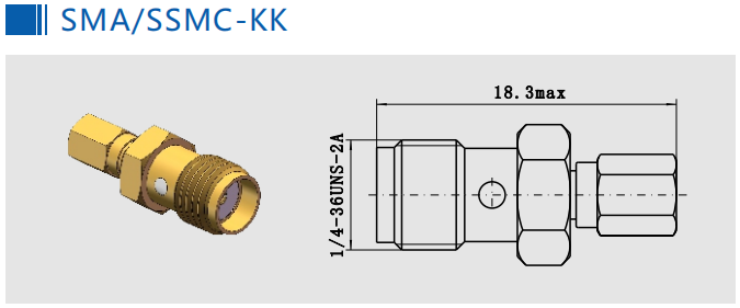Gold Plated Straight SMA Female to SSMC Male RF Adapter 50Ohm Impedance