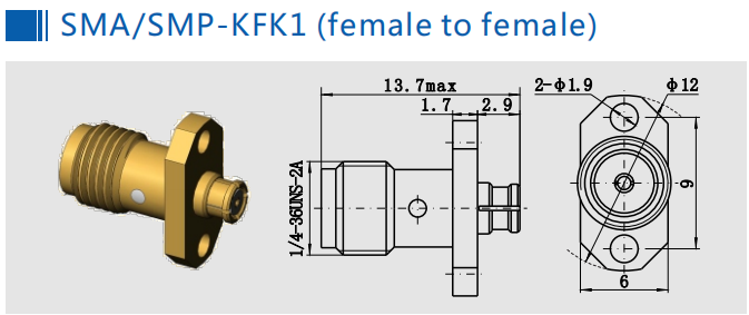 SMA to SMP 50Ohm 18GHz Brass Straight RF Adapter