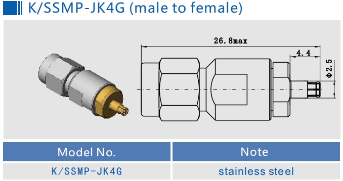 2.92mm K Type to SSMP Male Plug to Female Jack RF Adapter