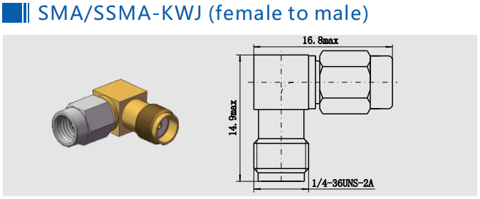 SMA Female to SSMA Male Threaded Right Angle RF Adapter