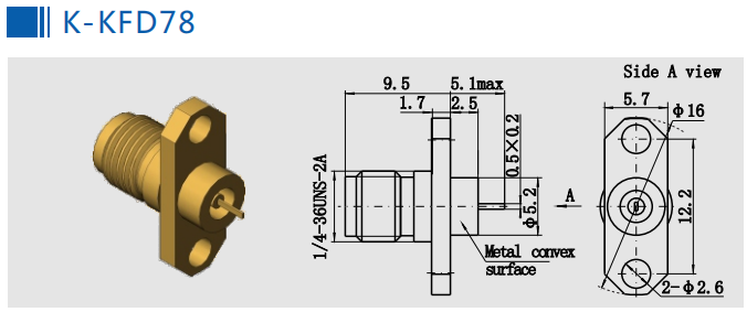 2.92mm RF Coaxial Connector SMK Series Female Straight 2 Holes Flange Brass