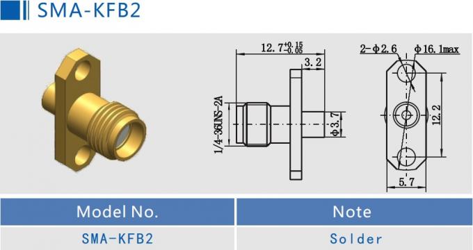 Female 2 Holes Flange Mount SMA RF Connector Gold Plated 50Ohm