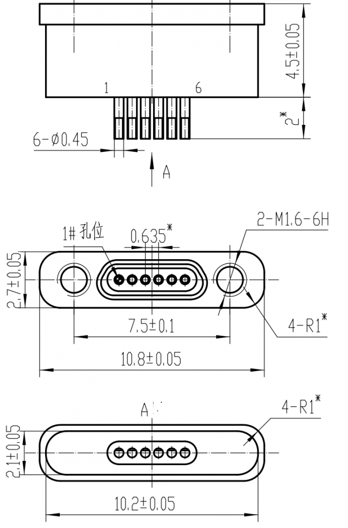 6 Pins DC Hermetically Sealed Electrical Connectors Bonding Surface