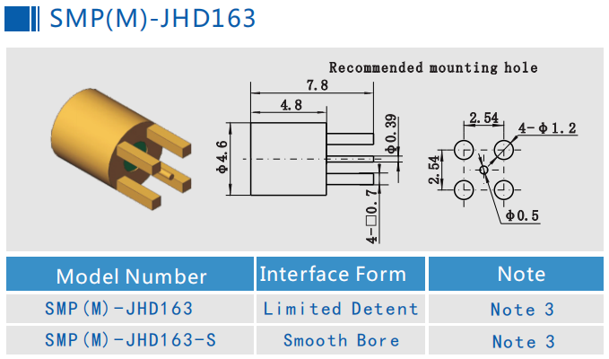 Male PCB Mount SMP RF Connector Limited Detent Hermetic Sealed Connector