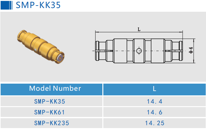 Brass RF Straight SMP Female to Female Connector with Length 14.4mm