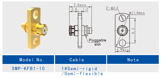 Semi Rigid/Flexible Cable Female SMP RF Connector 0.29mm Inner Conductor