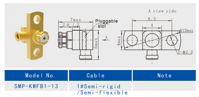 Semi Rigid/Flexible Cable Female SMP RF Connector 0.29mm Inner Conductor