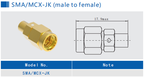 SMA Male to MCX Male RF Coaxial Adapter Brass Body Center Pin PTFE Dielectric 6GHz