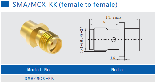 SMA Male to MCX Male RF Coaxial Adapter Brass Body Center Pin PTFE Dielectric 6GHz