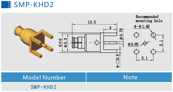 SMP-KHD9 Female Coaxial SMP RF Connector With Microstrip For PCB Mount