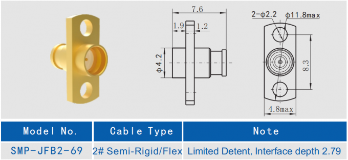 2# Semi Rigid/Flexible Cable Gold SMP Male Connector Interface Depth 2.79