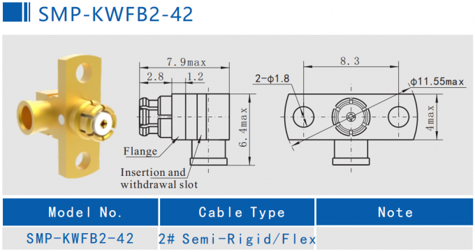 SMP Female Right Angle 2 Holes Flange Connector for 2# Semi Rigid ...