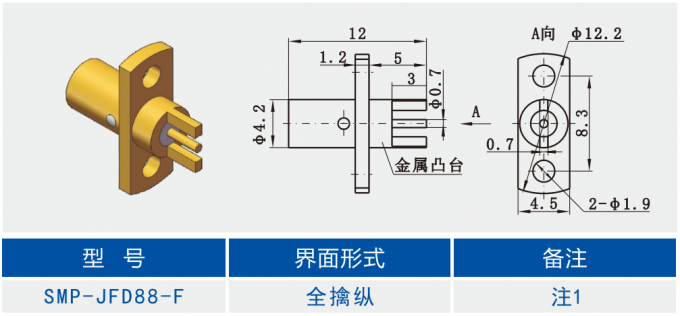 SMP Full Detent RF Connector 2.79in Interface 500VRMS* Rated Voltage