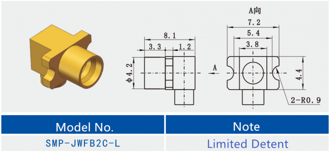 Male SMP RF Connector Right Angle Flange Mount Limited Detent