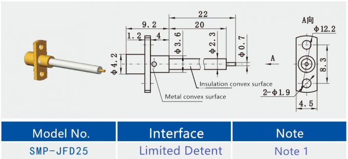 Male 2 Hole Flange Mount SMP RF Connector With Long Insulation Convex ...