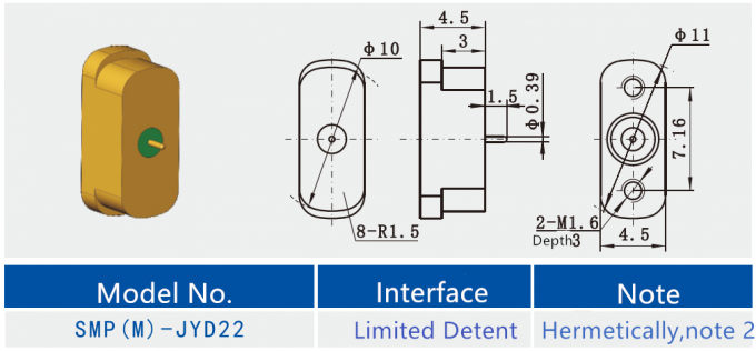 Male SMP RF Connector Plug Hermeticity Limited Detent Interface