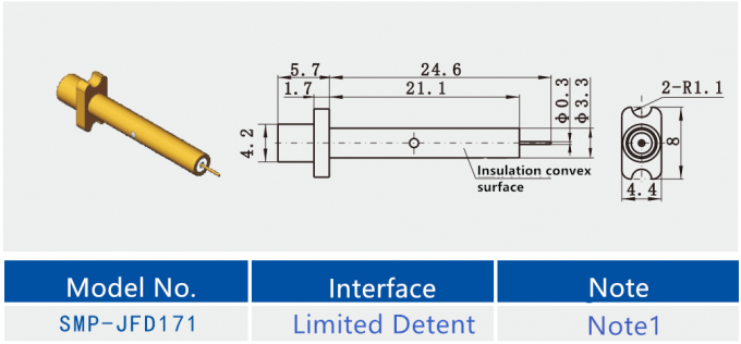ROHS SMP Male Gold Plating Flange Mount RF Connector With Long Metal ...