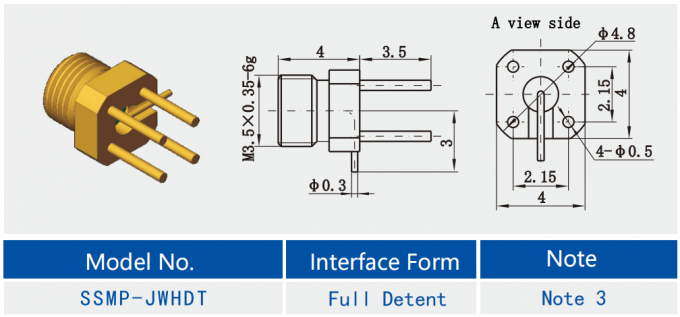 SSMP / SMPM Male Right Angled PCB Mount Full Detent RF Connector DC 50GHz