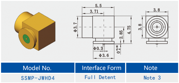 Brass PCB Mount Full Detent RF Connector SSMP Male Right Angle