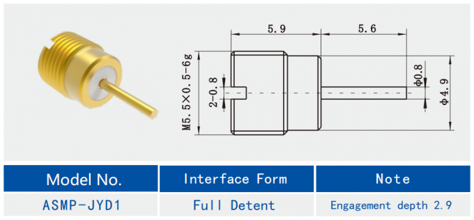 ASMP Male Bulkhead Microstrip RF Connector Full Detent Engagement Depth 2.9