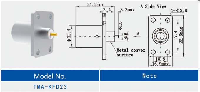 Nickel Plated TMA Female Flange Mount RF Connector With Microstrip