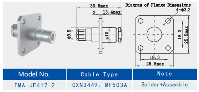 Flange Mount Solder And Assemble Type RF Connector TMA Male Nickel Plated