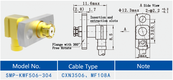 SMP Female Right Angle RF Connector with 360° Free Rotate Flange for ...