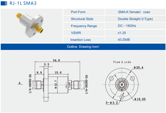 Single Channel Waveguide Microwave Rotary Joint Coaxial Low Loss RJ-1LSMA3